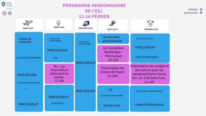 Programme hebdomadaire du 12 au 16 février 2024 de l'ESJ - LE LYCEE ...